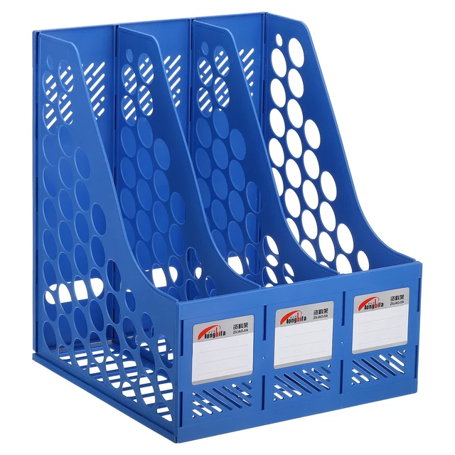 MAGAZINE FILE HOLDER, PS Plastic Vertical 3 Compartment Desk Organizer ...