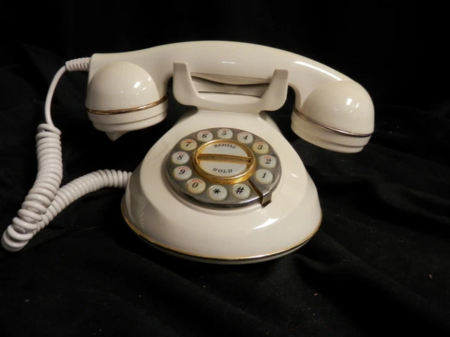 VINTAGE MICROTEL KNIGHTSBRIDGE Cream & Gold Push Button Dial Desk ...