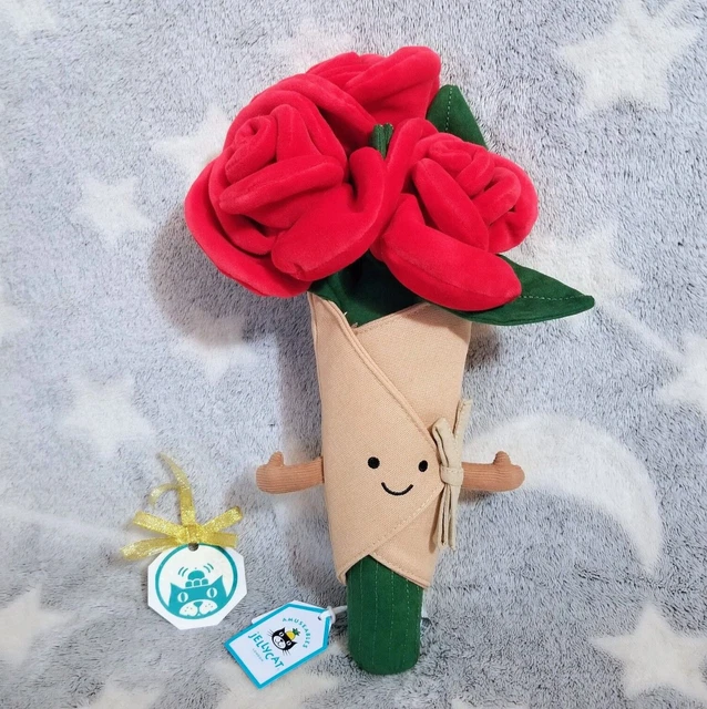 JELLYCAT ROSE BOUQUET NEW Plush Toy Red Flower Holiday Valentine Gift ...