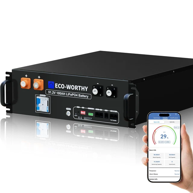 ECO-WORTHY 48V 100AH 5.12kWh Server Rack Lithium LiFePO4 Battery Wi-Fi ...