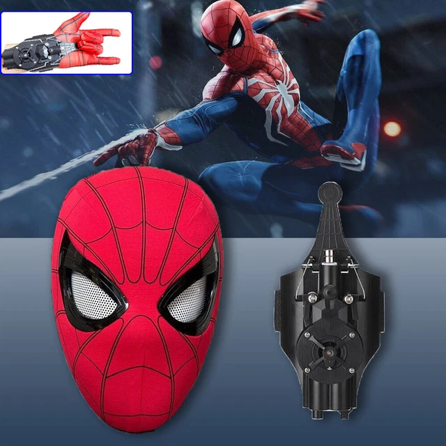 SPIDERMAN MASK WITH Ring Remote Control Eye Closing Web Shooter Helmet ...