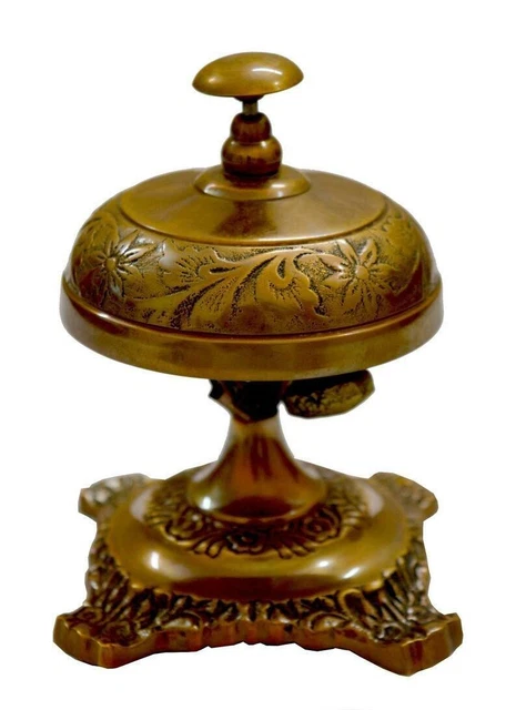 ANTIQUE BRASS TABLE Bell Nautical Calling Service Bell Office Decor ...