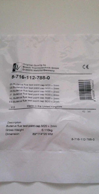 WORCESTER BOSCH FLUE test point cap 87161127880 £7.50 - PicClick UK