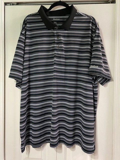 REEBOK MEN'S BLUE/ White Stripe Polo Polyester Golf Shirt Pre-owned ...