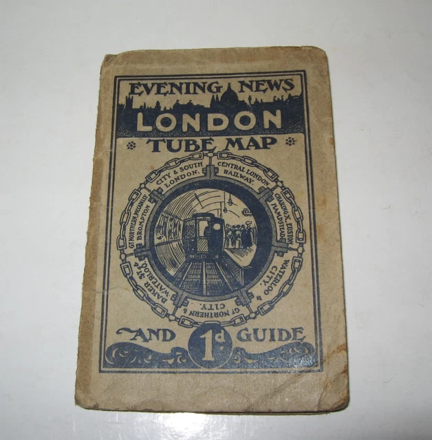 LONDON TUBE MAP ca.1908,EVENING NEWS,PLAN METRO LONDRES,SUBWAY,UERL ...