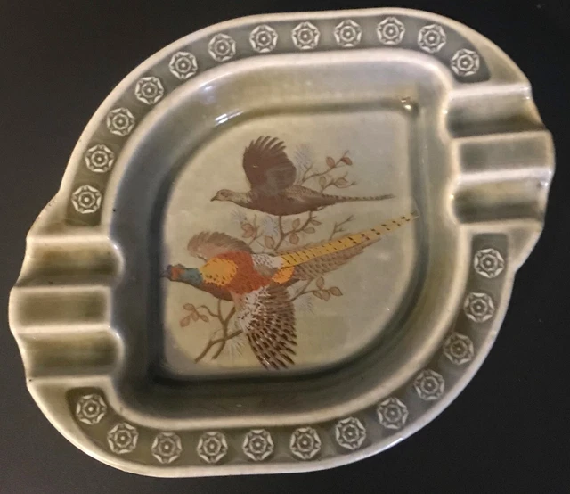 VINTAGE WADE CO. ARMAGH IRISH POTTERY ASHTRAY~PHEASANTS SCENE~16 x 13 ...