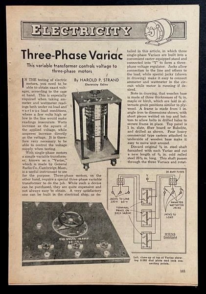 3 PHASE VARIAC Variable TRANSFORMER 1950 HowTo Build PLANS 0-260v £7.45 ...