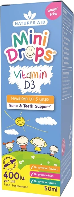 NATURES AID VITAMIN D3 Mini Drops for Infants and Children, Sugar Free ...