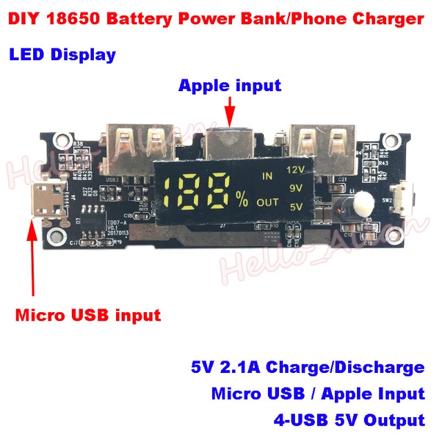 4-USB 5V 2A Lithium Li-ion 18650 Battery Fast Charger Module Phone ...