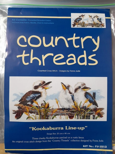 COUNTRY THREADS *KOOKABURRA Line-up* cross stitch kit Fiona Jude Aussie ...