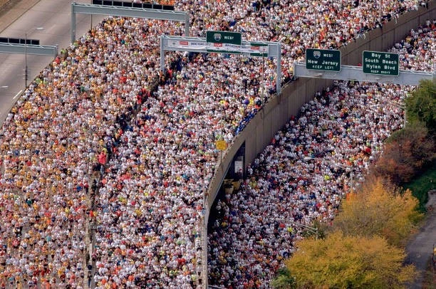 NEW YORK CITY Marathon Aerial view of New York City Marathon parti- Old ...
