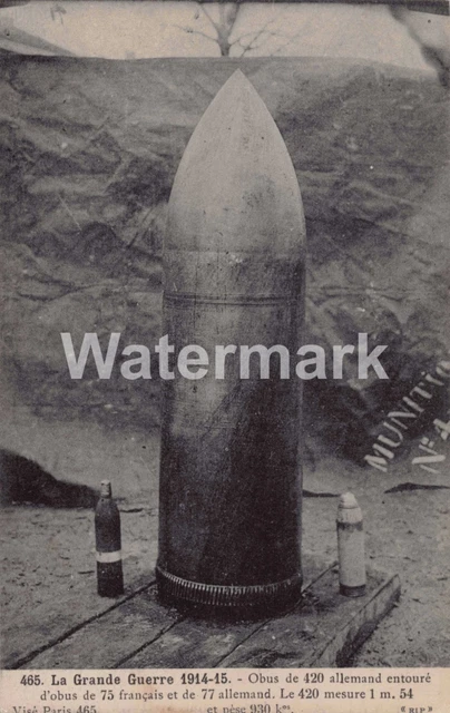 0081. WWI. ARTILLERY Shell Comparison. German & French. 420/77 & 75 mm ...