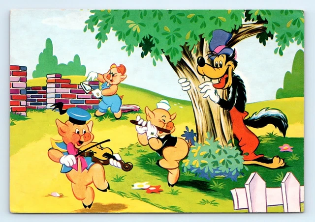 THREE LITTLE PIGS Big Bad Wolf Cartoon Disney Postcard $7.00 - PicClick
