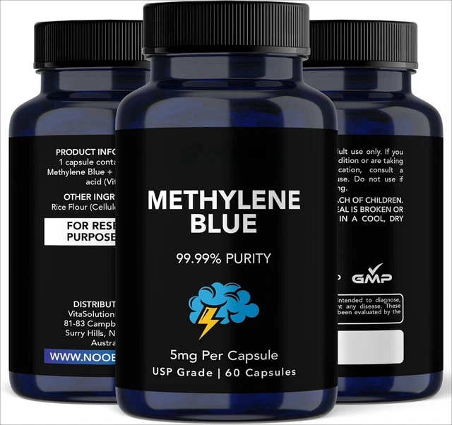 METHYLENE BLUE CAPSULES 5mg - USP Grade, 99.99% Purity, 60 Capsules £12 ...