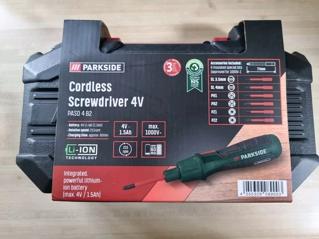 PARKSIDE CORDLESS SCREWDRIVER 4V with specialised Bits USB-C -Fast ...