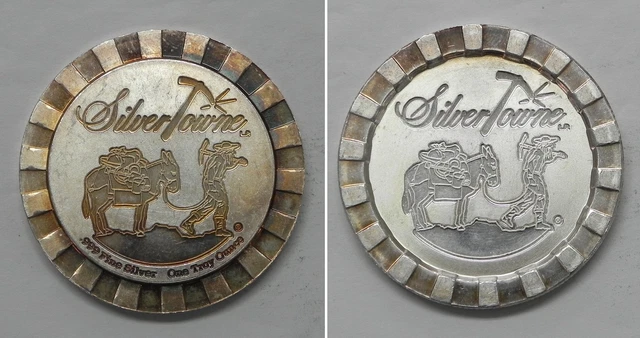 X5824 VINTAGE SilverTowne Prospector 1 oz. .999 Silver Coin Poker Chip ...