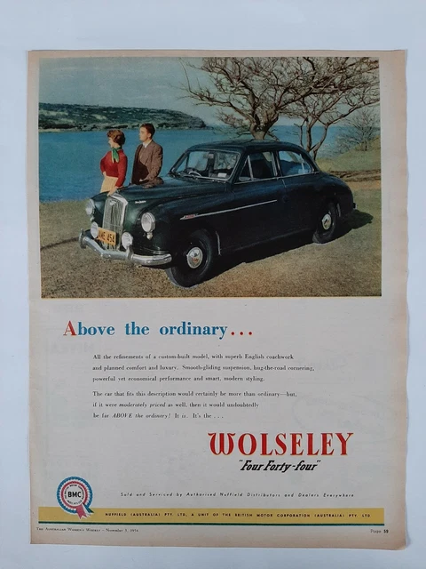 VINTAGE AUSTRALIAN ADVERTISING 1954 ad NUFFIELD BMC Wolseley car art ...