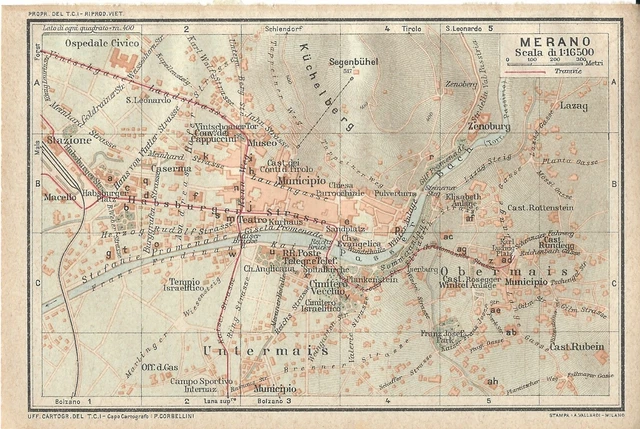 CARTA GEOGRAFICA ANTICA MERANO MERAN Pianta città Bolzano 1920 Old ...