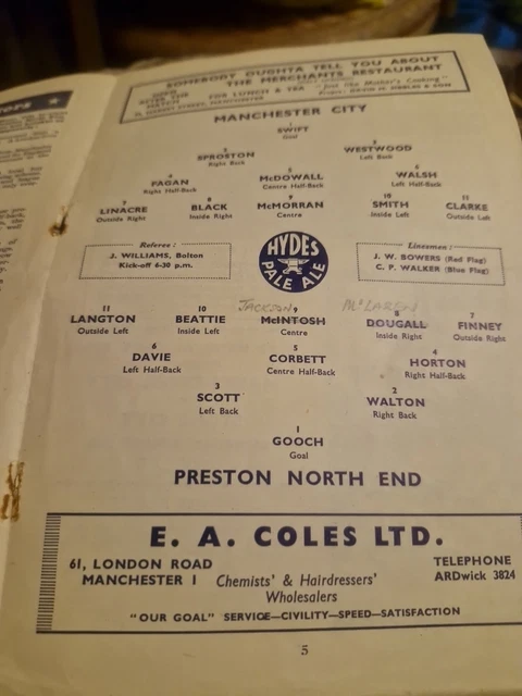 MANCHESTER CITY V Preston 25.8.1948 Matchday Programme £6.52 - PicClick UK