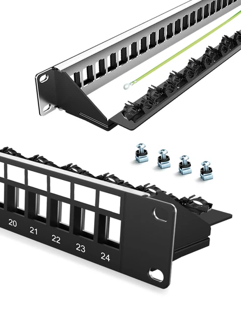 ENMANE 24-PORT BLANK Keystone Patch Panel for Rackmount Shielded 1U ...