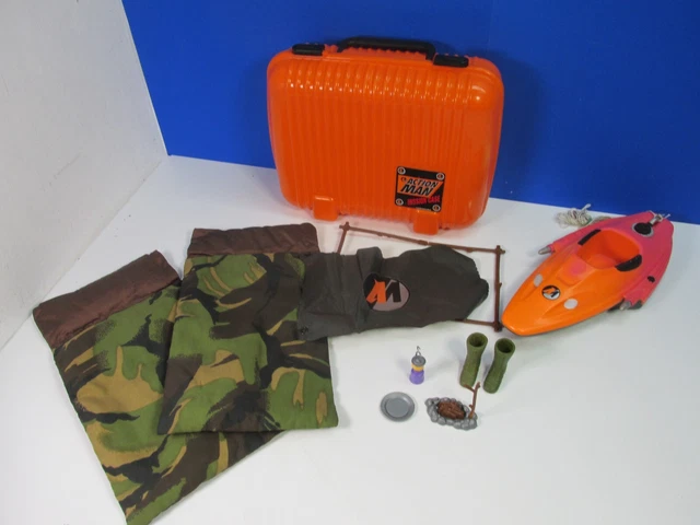 VINTAGE ACTION MAN MISSION CASE ORANGE kayak sleeping bag FOR DOLL ...