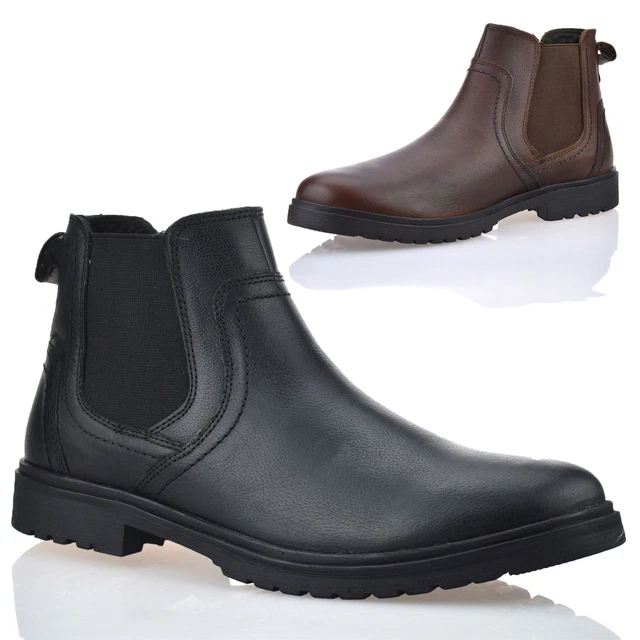 MENS NEW LEATHER Chelsea Ankle Biker Boots Smart Walking Casual Work ...