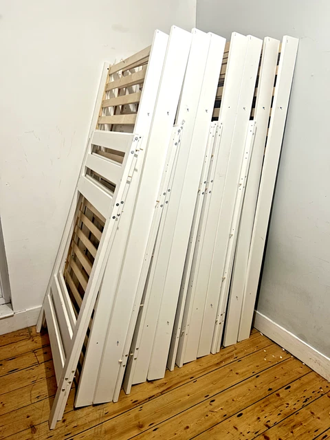 WHITE IKEA WOODEN, bunk beds with stairs (Single) (used) ( Bed 4 out of ...