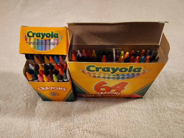 VTG BOX 64 Crayola Crayons 2002 Y2K Built-in Sharpener Retired Colors ...