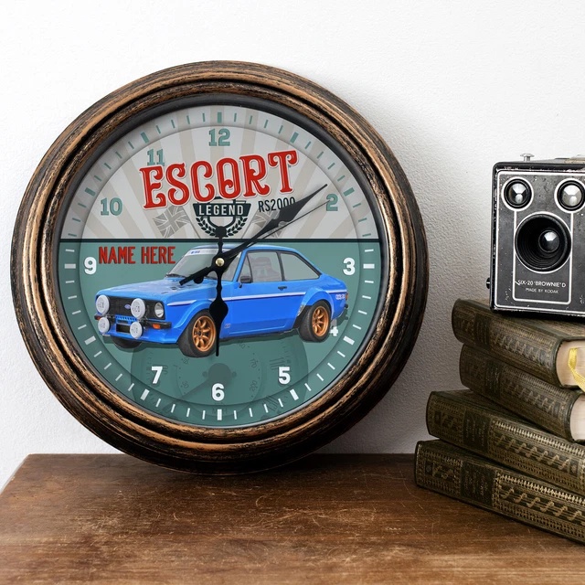 PERSONALISED CAR CLOCK Ford Escort RS2000 MK2 Round Hanging Wall Gift ...