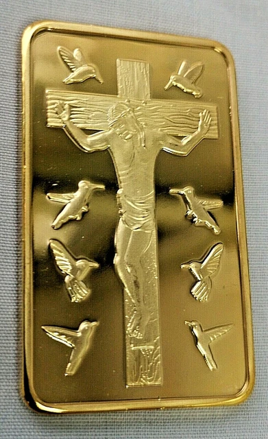 JESUS 10 COMMANDMENTS Gold Bar ingot Crucifix Catholic Church Easter ...