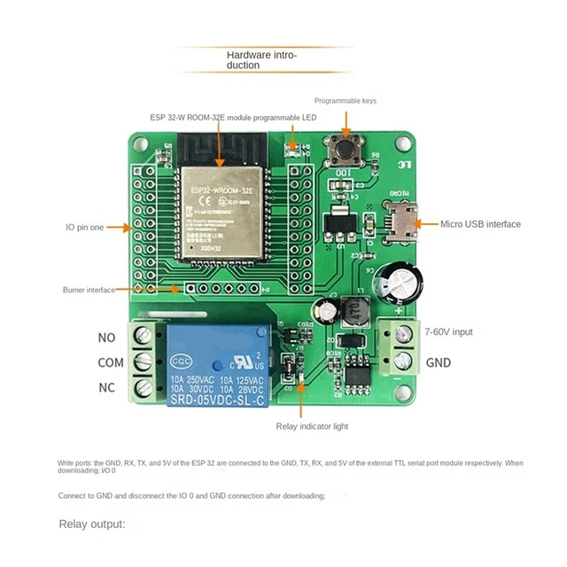CHANNEL RELAY ESP32-WROOM Development Board Single Relay Module DC 7 ...
