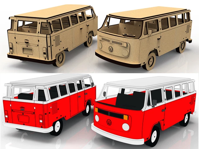 VW TRANSPORTER T2 (Bus) Bausatz, Holzbausatz, Modell, Standmodell ...