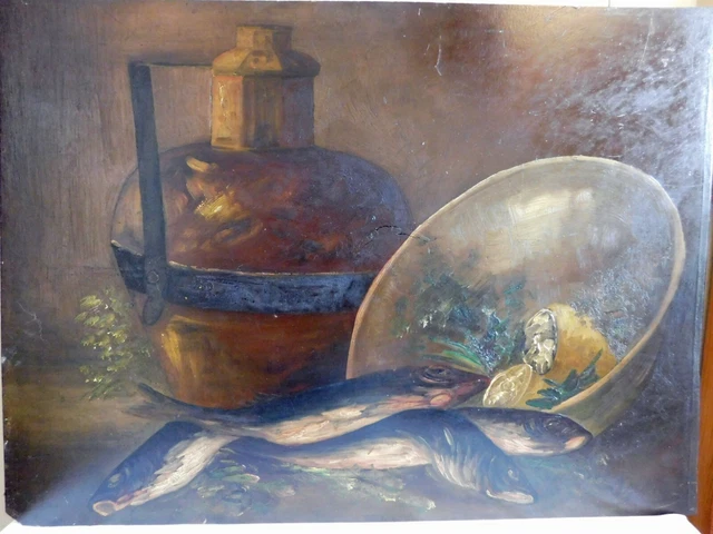 A G HEINS " Stillleben Au Fisch Keksdose aus Kupfer Zitronen- " Öl Auf ...