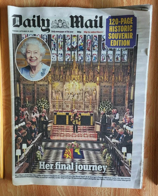 DAILY MAIL NEWSPAPER UK 20 September'22 - Queen Elizabeth 2 Funeral ...