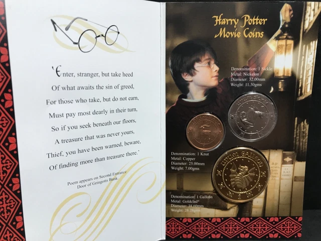 HARRY POTTER GRINGOTTS BANK MOVIE COINS Pobjoy Mint Set of 3 GALLEON ...