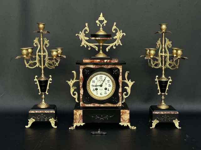 ANTIQUE FIREPLACE CLOCK with candlestick. Pendulum clock. 1900 PARIS ...