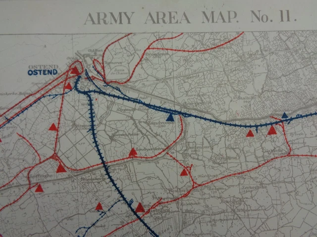 WW1 BRITISH INTELLIGENCE MAP entitled "ENEMY'S SUPPLY SYSTEM" (OSTEND ...