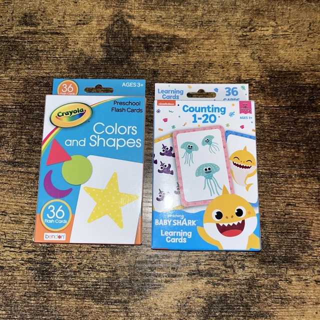 CRAYOLA FLASH CARDS Colors & Shapes &Baby Shark Counting 1-20 36 Flash ...