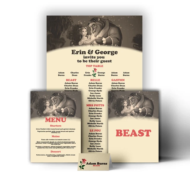 DISNEY THEMED WEDDING Table Seating Plan Chart Beauty Beast Canvas ...