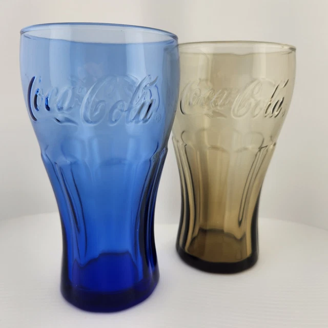 VINTAGE COCA COLA Mixed Color 6" Drinking Glasses Set 2 Cobalt Blue ...