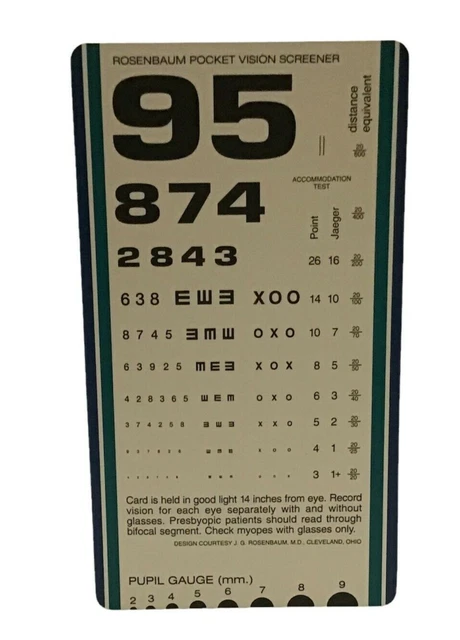 VINTAGE ROSENBAUM POCKET Vision Screener Plastic Laminated Card 3.5" x ...