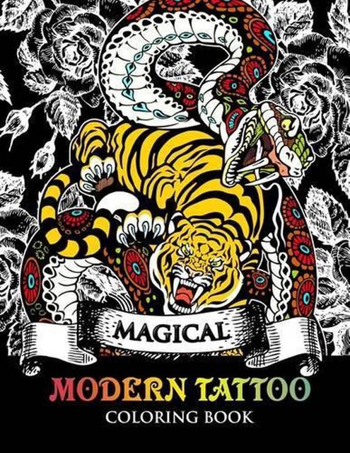 MODREN TATTOO COLORING Book: Modern and Neo-Traditional Tattoo Designs ...