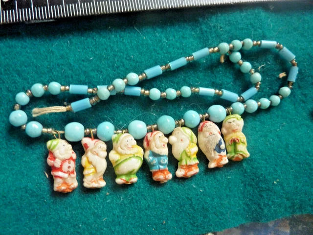 V RARE VINTAGE Glass 7 Dwarf Figures From Snow White Necklace 1930's ...