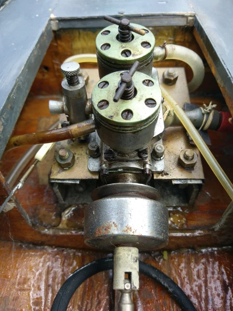 TAPLIN TWIN DIESEL engine. Fitted to a Model Boat Keil Kraft Motor ...