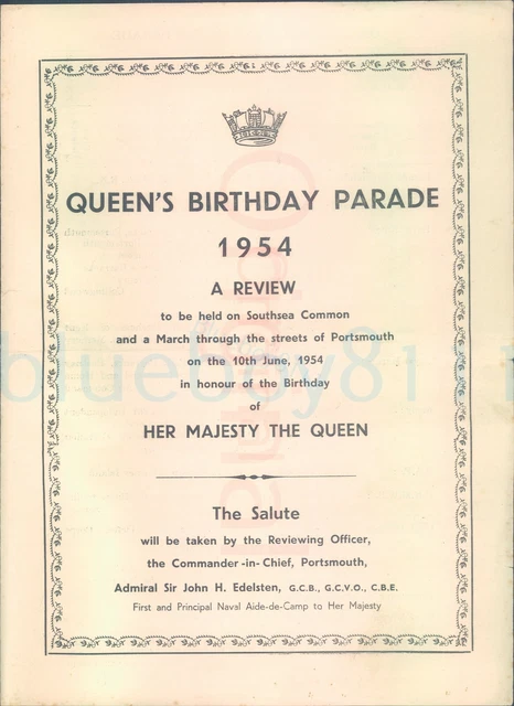 1954 QUEENS BIRTHDAY Parade Southsea Common Review Programme £13.50 ...
