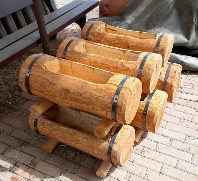 FIORIERA TRONCO LEGNO cm 60 80 100 vaso scavato esterno giardino pino ...