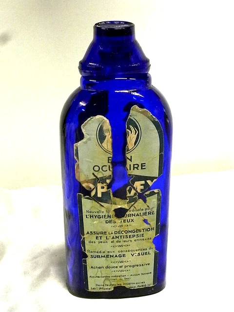 FLACON ANCIEN BOUTEILLE Lotion Oculaire Bleu Cobalt Optrex Rince Œil ...