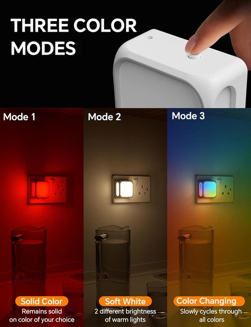 PURSNIC RGB NIGHT Light Plug in Wall, with Dusk to Dawn Photocell ...