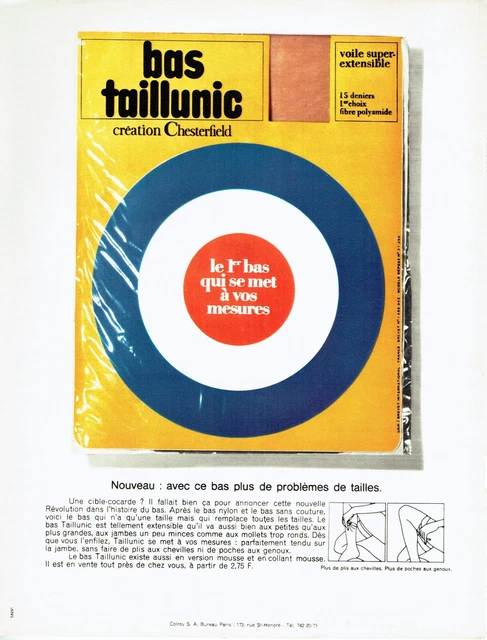 PUBLICITÉ ADVERTISING 0522 1968 Bas & collants Chesterfield Taillunic ...