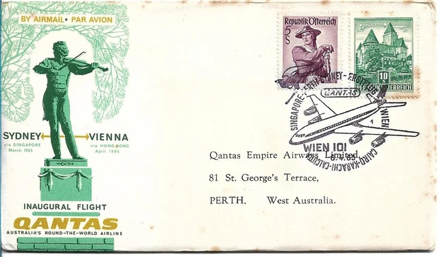 1965 QANTAS FLIGHT Cover VIENNA - Perth Australia Front & Back Shown ...